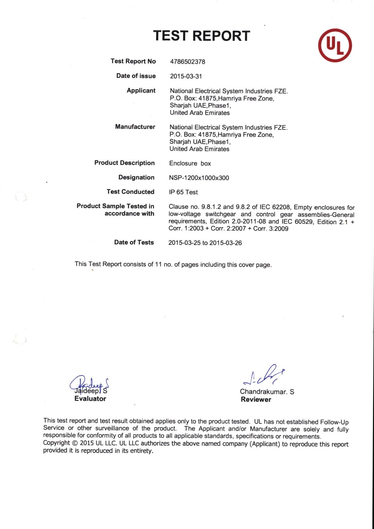 Certifications - National Electrical System Industries FZE